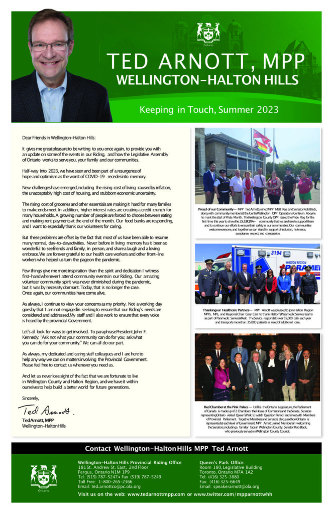 Newsletters - Ted Arnott - MPP Wellington-Halton Hills
